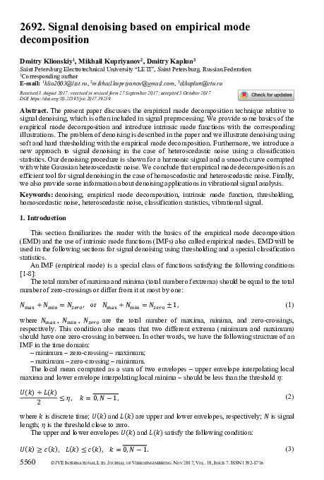 (PDF) Signal denoising based on empirical mode decomposition
