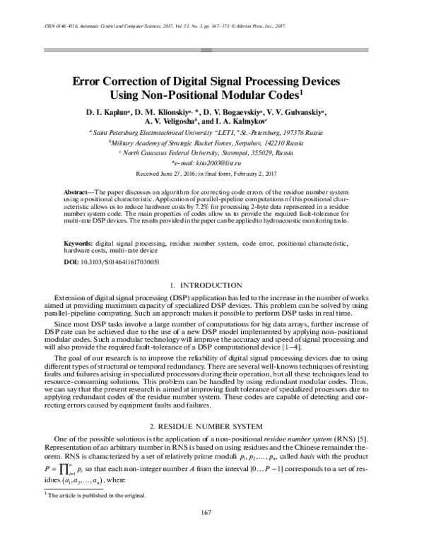 (PDF) Error correction of digital signal processing devices using non ...