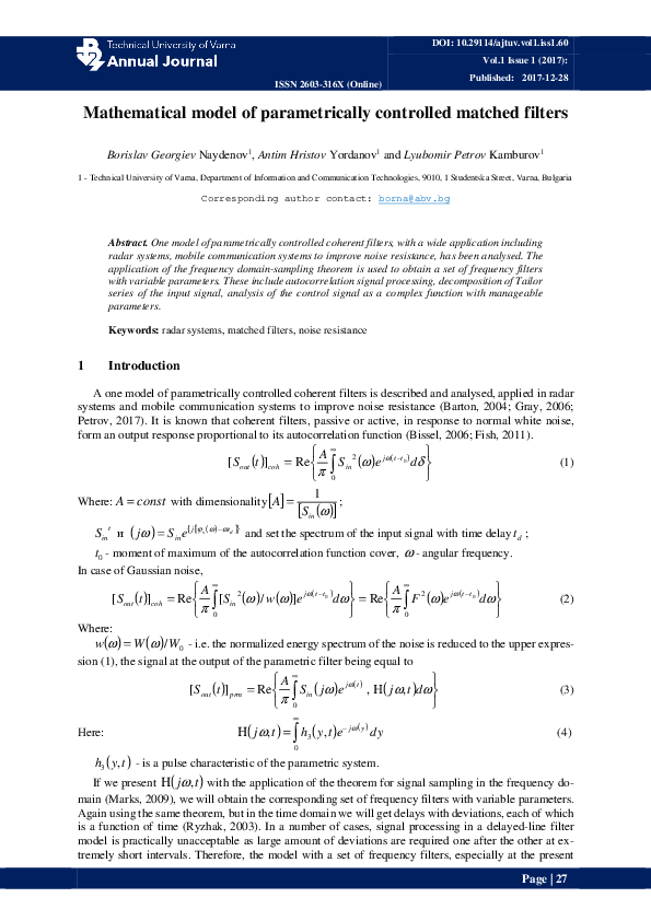 (PDF) Mathematical model of parametrically controlled matched filters