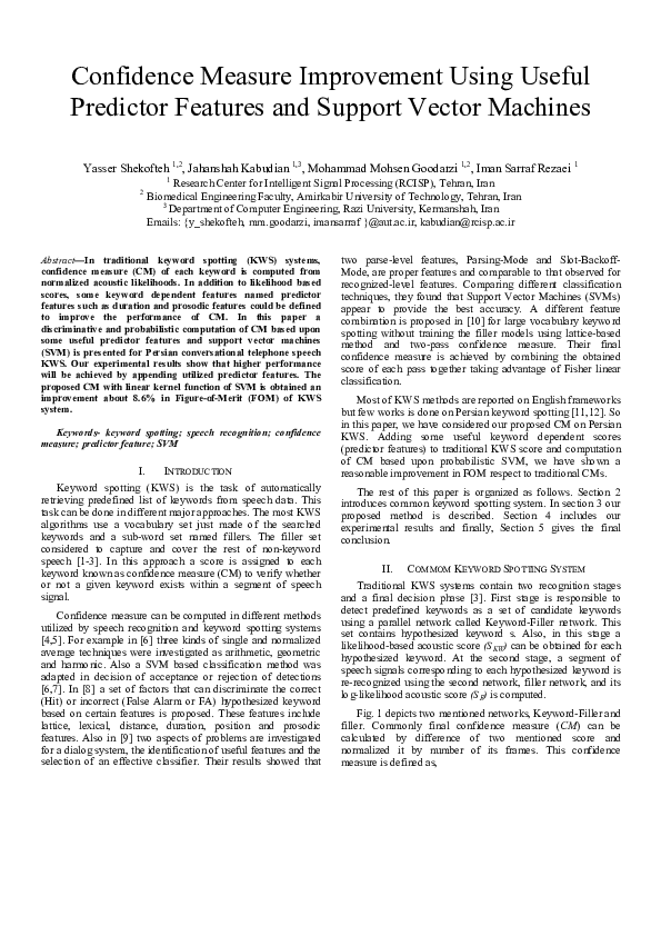 (PDF) Confidence measure improvement using useful predictor features ...