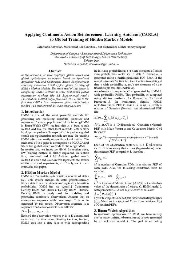 (PDF) Applying continuous action reinforcement learning automata(CARLA) to global training of ...
