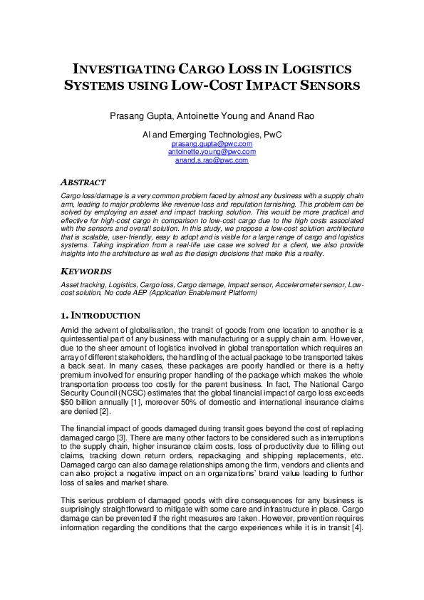 (PDF) Investigating Cargo Loss in Logistics Systems using Low-Cost ...