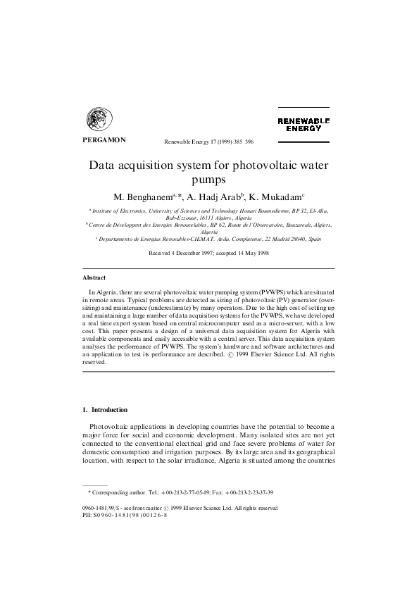 (PDF) Data acquisition system for photovoltaic water pumps