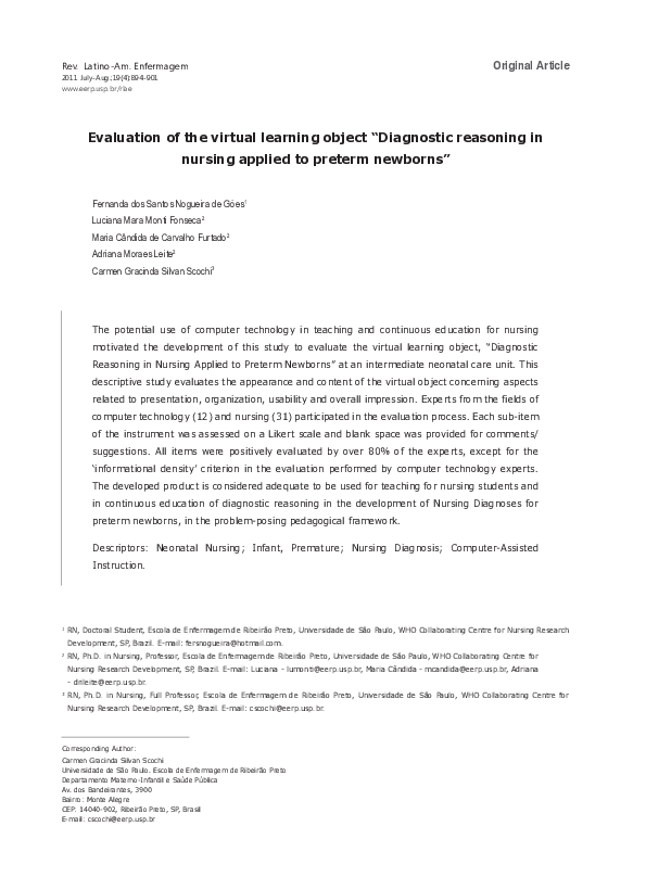 (PDF) Evaluación del objeto virtual de aprendizaje "Raciocinio diagnóstico en enfermería ...