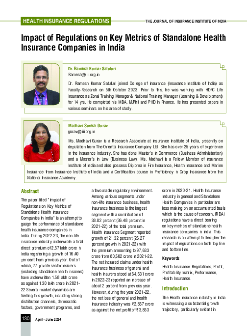 (PDF) Impact of Regulations on Key Metrics of Standalone Health ...