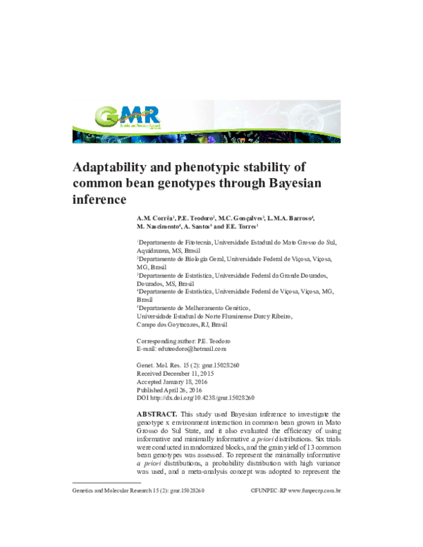 (PDF) Adaptability and phenotypic stability of common bean genotypes through Bayesian inference