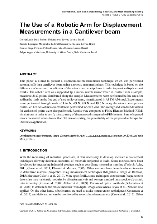 (PDF) The Use of a Robotic Arm for Displacement Measurements in a ...