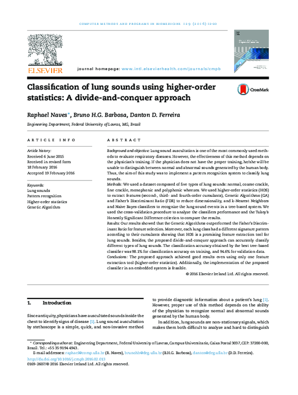 Pdf Classification Of Lung Sounds Using Higher Order Statistics A Divide And Conquer Approach