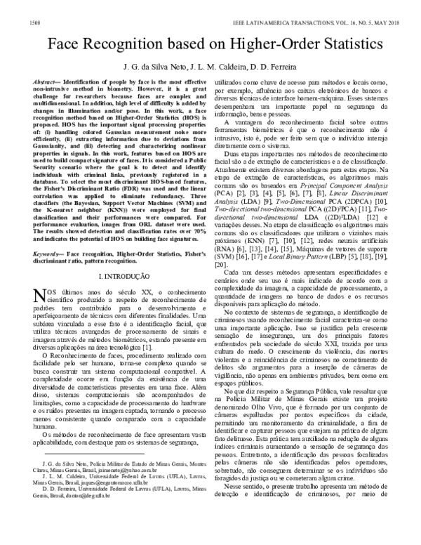 (PDF) Face Recognition based on Higher-Order Statistics
