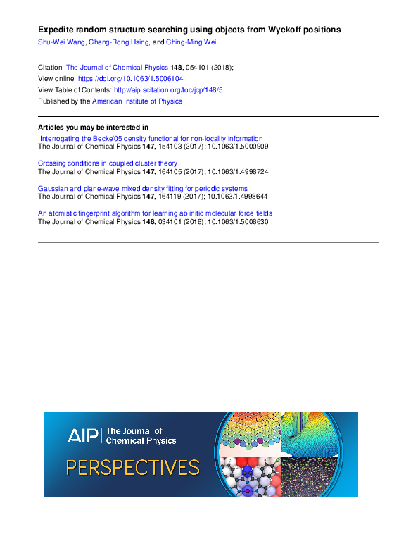 Pdf Expedite Random Structure Searching Using Objects From Wyckoff