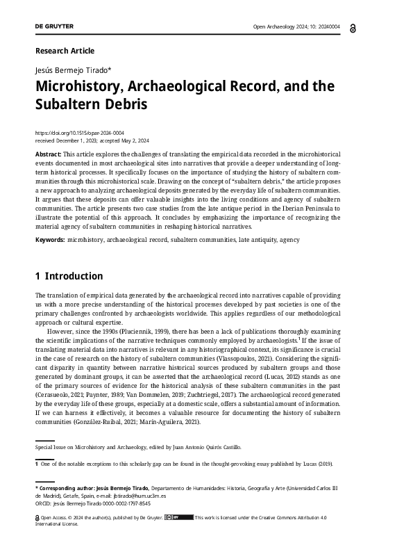 Microhistory, Archaeological Record, and the Subaltern Debris