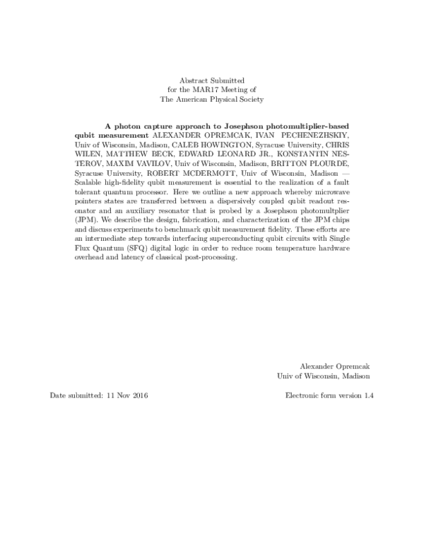 (PDF) A photon capture approach to Josephson photomultiplier-based ...