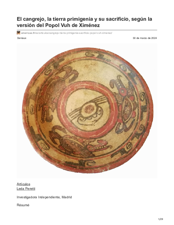 (PDF) El cangrejo, la tierra primigenia y su sacrificio, según la ...