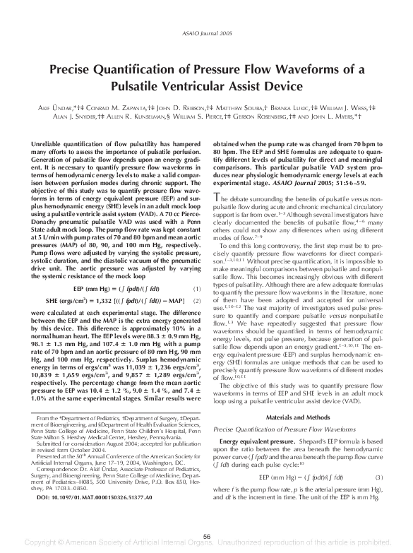 (PDF) Precise Quantification of Pressure Flow Waveforms of a Pulsatile ...