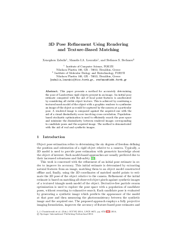 (PDF) 3D Pose Refinement Using Rendering and Texture-Based Matching
