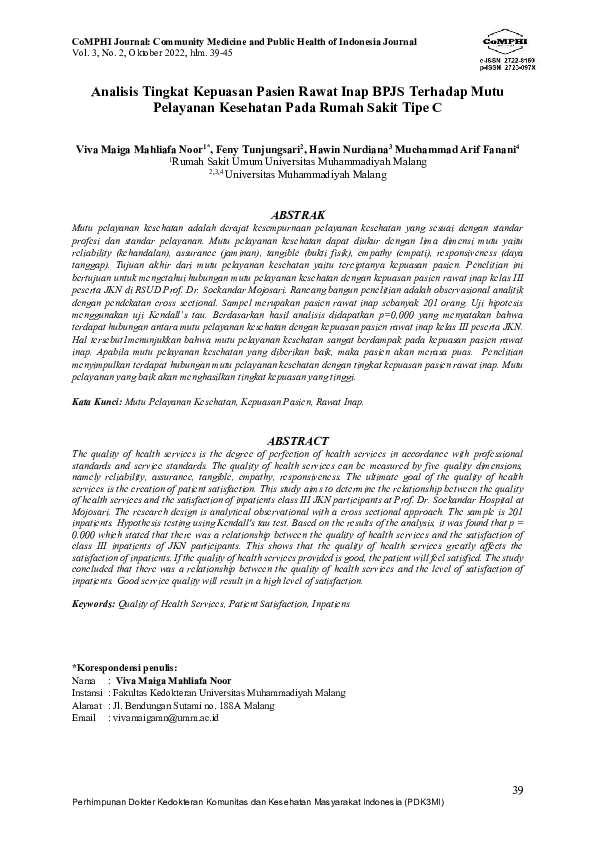 (PDF) Analisis Tingkat Kepuasan Pasien Rawat Inap BPJS Terhadap Mutu Pelayanan Kesehatan Pada ...