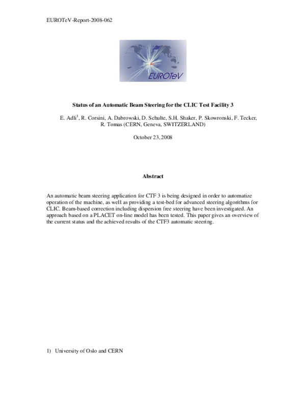 (PDF) Status of an automatic Beam Steering for the CLIC Test Facility 3