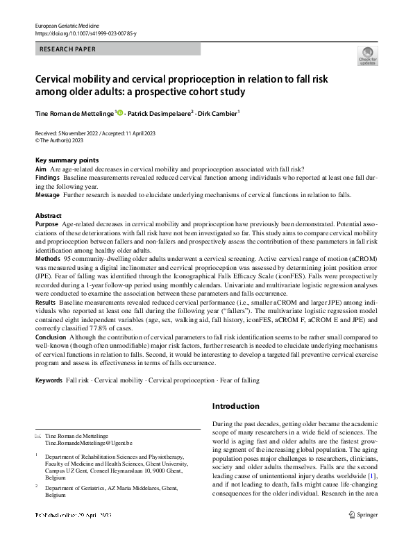 (PDF) Cervical mobility and cervical proprioception in relation to fall ...