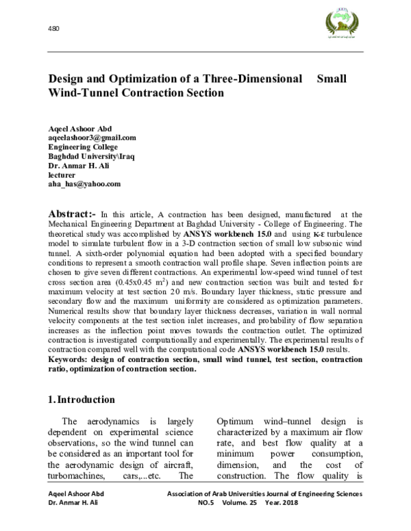 (PDF) Design And Optimization Of A Three-Dimensional Small Wind-Tunnel ...