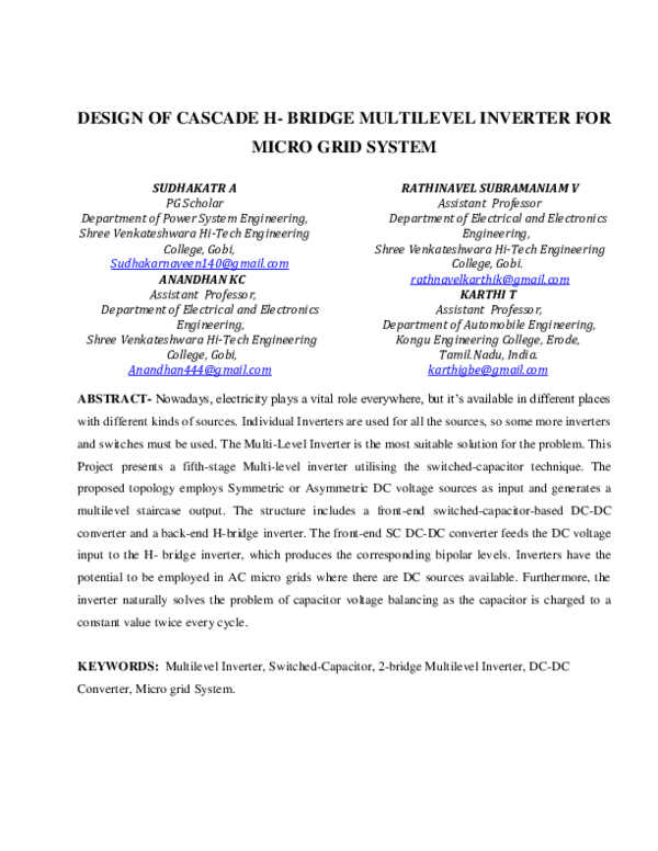DESIGN OF CASCADE H-BRIDGE MULTILEVEL INVERTER FOR MICRO GRID SYSTEM