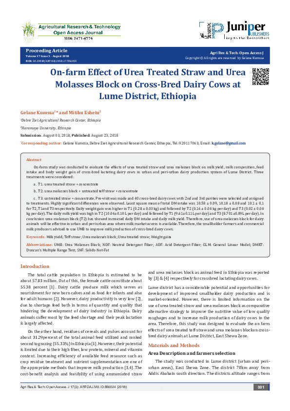 (PDF) On-farm Effect of Urea Treated Straw and Urea Molasses Block on ...
