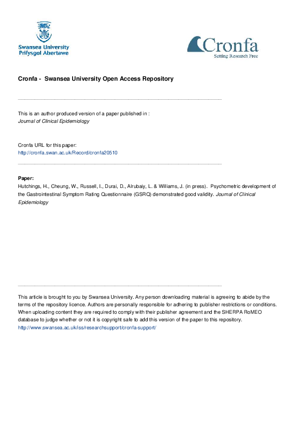 (PDF) Psychometric development of the Gastrointestinal Symptom Rating ...