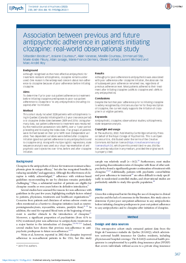 (PDF) Association between previous and future antipsychotic adherence ...