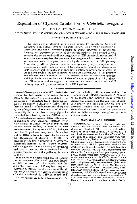 (PDF) Regulation of Glycerol Catabolism in Klebsiella aerogenes