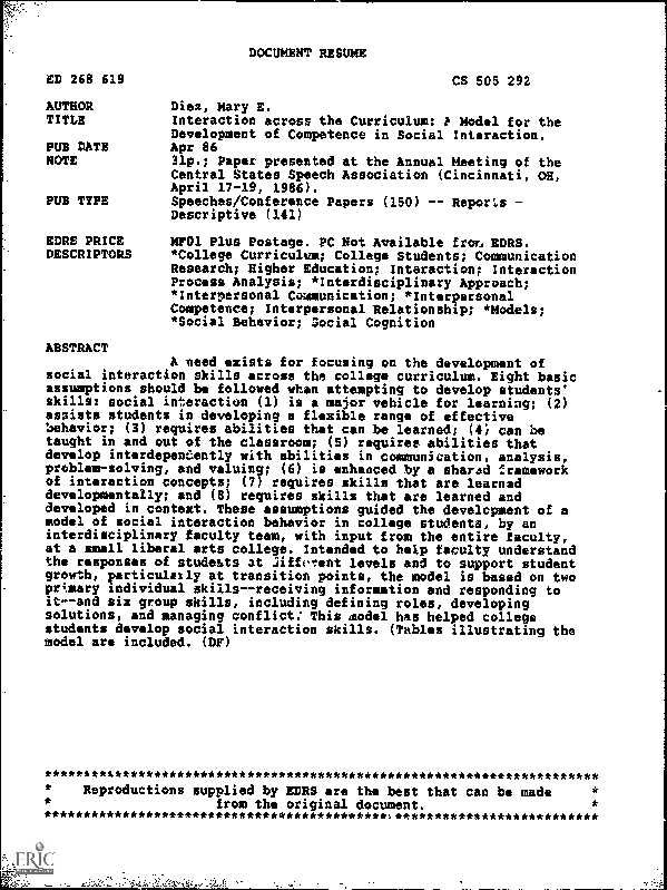 (PDF) Interaction across the Curriculum: A Model for the Development of ...