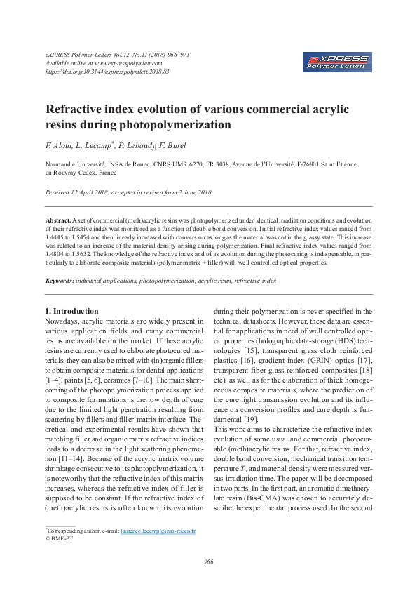 (PDF) Refractive index evolution of various commercial acrylic resins ...