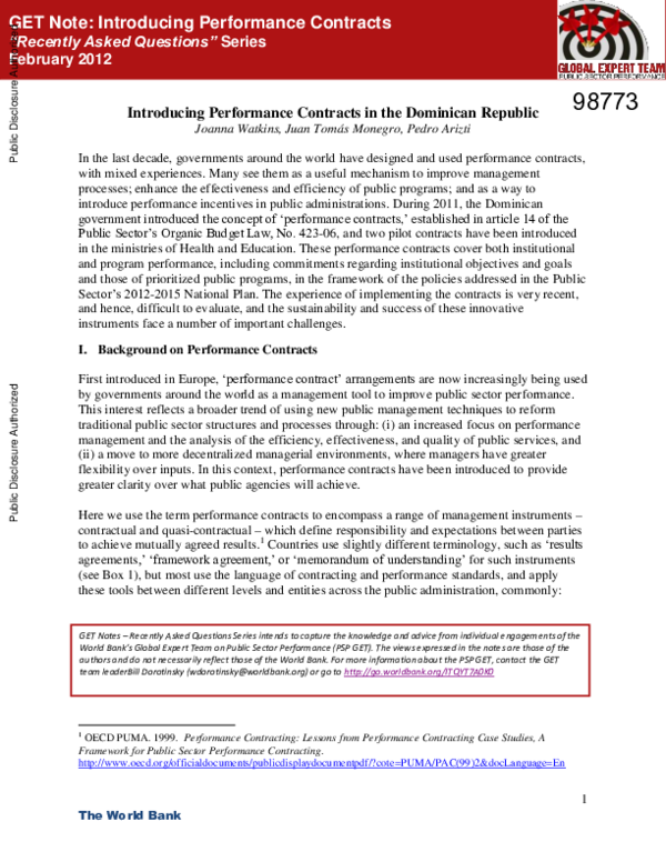(PDF) Introducing performance contracts in the Dominican Republic (PDF) Introducing performance contracts in the Dominican Republic