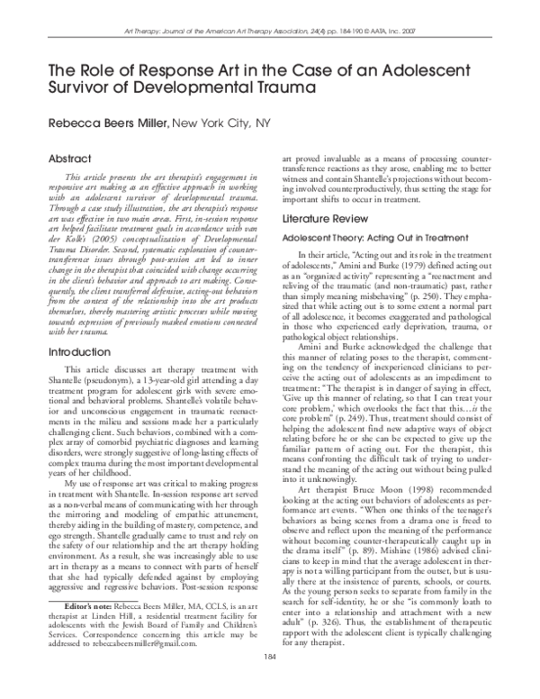 (PDF) The Role of Response Art in the Case of an Adolescent Survivor of ...