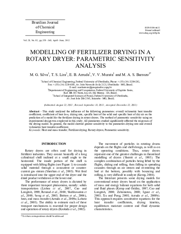 (PDF) Modelling of fertilizer drying in a rotary dryer: parametric sensitivity analysis