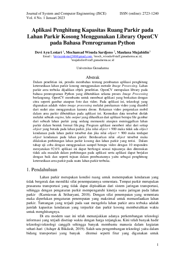 (PDF) Aplikasi Penghitung Kapasitas Ruang Parkir pada Lahan Parkir Kosong Menggunakan Library ...