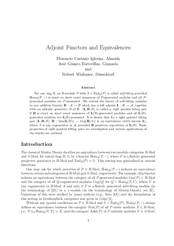 (PDF) Adjoint Functors and Equivalences
