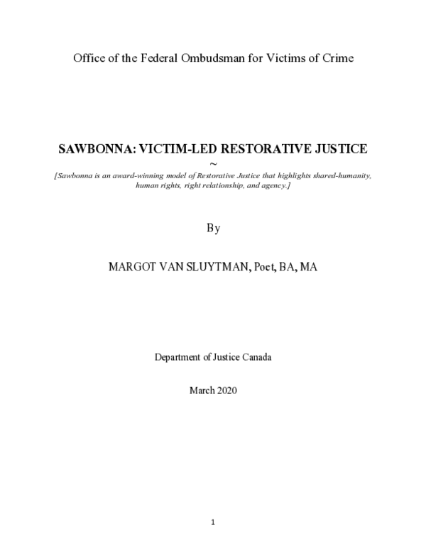 (PDF) Office of the Federal Ombudsman for Victims of Crime SAWBONNA: VICTIM-LED RESTORATIVE JUSTICE