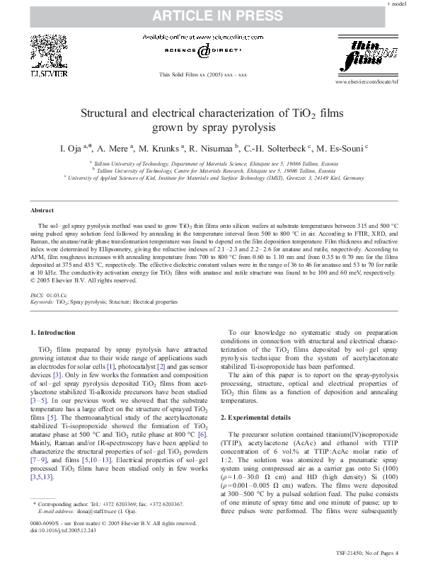 (PDF) Structural and electrical characterization of TiO 2 films grown ...