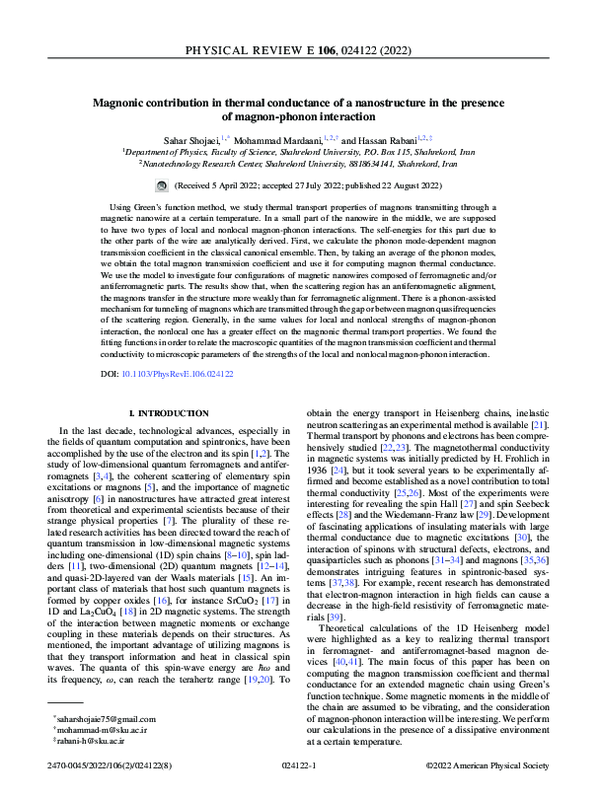 (PDF) Magnonic contribution in thermal conductance of a nanostructure ...