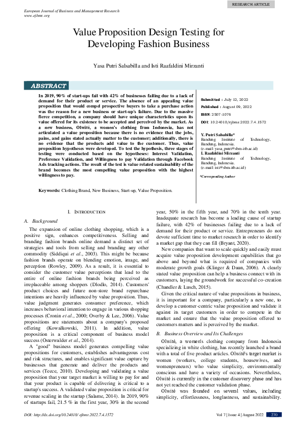 (PDF) Value Proposition Design Testing for Developing Fashion Business