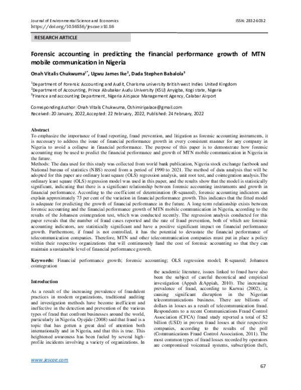 (PDF) Application of forensic accounting in predicting the financial performance growth of MTN ...