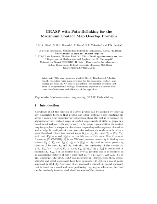 (PDF) GRASP with Path-Relinking for the Maximum Contact Map Overlap Problem | Mauricio G. C ...