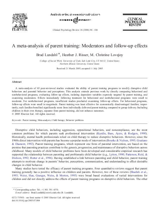 (PDF) A meta-analysis of parent training: Moderators and follow-up ...