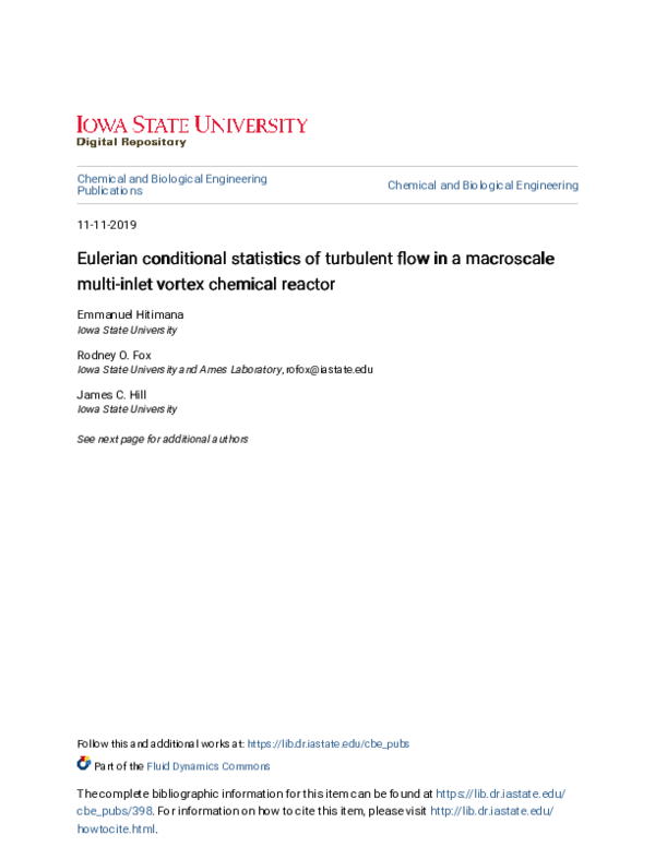 Pdf Eulerian Conditional Statistics Of Turbulent Flow In A Macroscale Multi Inlet Vortex