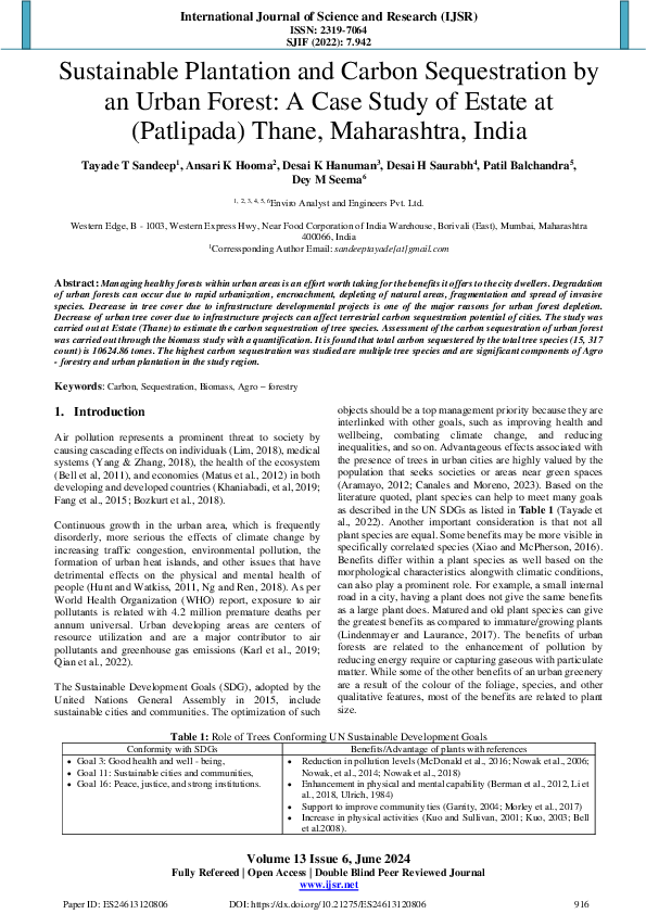 (PDF) Sustainable Plantation and Carbon Sequestration by an Urban ...