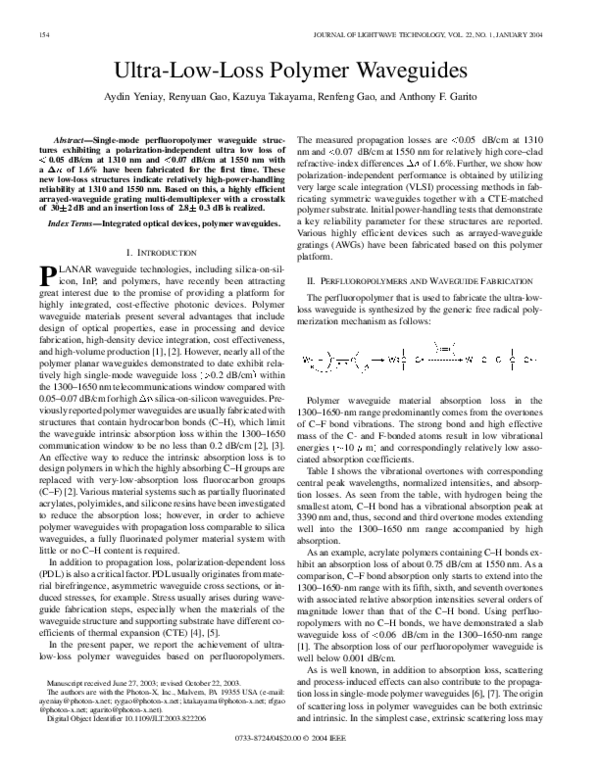 (PDF) Ultra-Low-Loss Polymer Waveguides