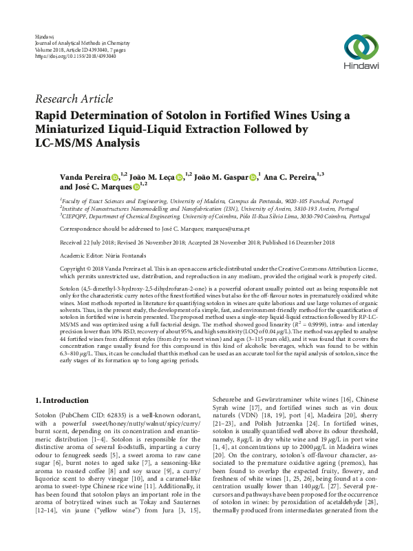 (PDF) Rapid Determination of Sotolon in Fortified Wines Using a ...