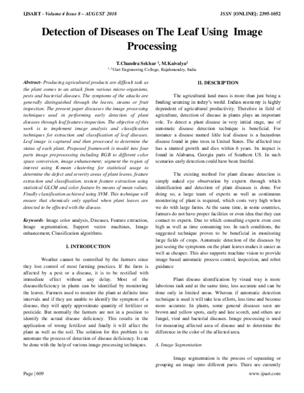 (PDF) Detection of Diseases on The Leaf Using Image Processing