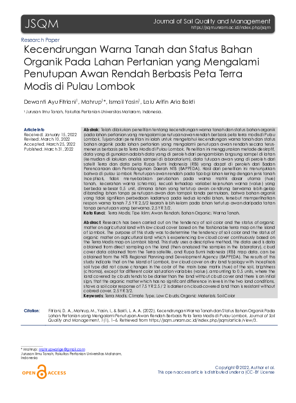(PDF) Kecendrungan Warna Tanah dan Status Bahan Organik Pada Lahan ...