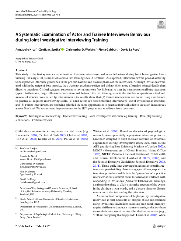 (PDF) A Systematic Examination of Actor and Trainee Interviewer ...