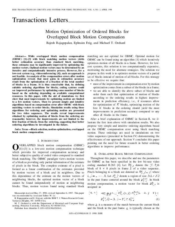 (PDF) Motion optimization of ordered blocks for overlapped block motion ...